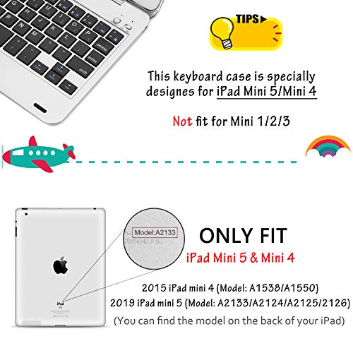 ONHI Wireless Keyboard Case for iPad Mini 5 / Mini 4 Keyboard Case Plastic Alloy Shell Smart Folio Case Auto Sleep/Wake, Silent Typing (Mini 4/5 Black)