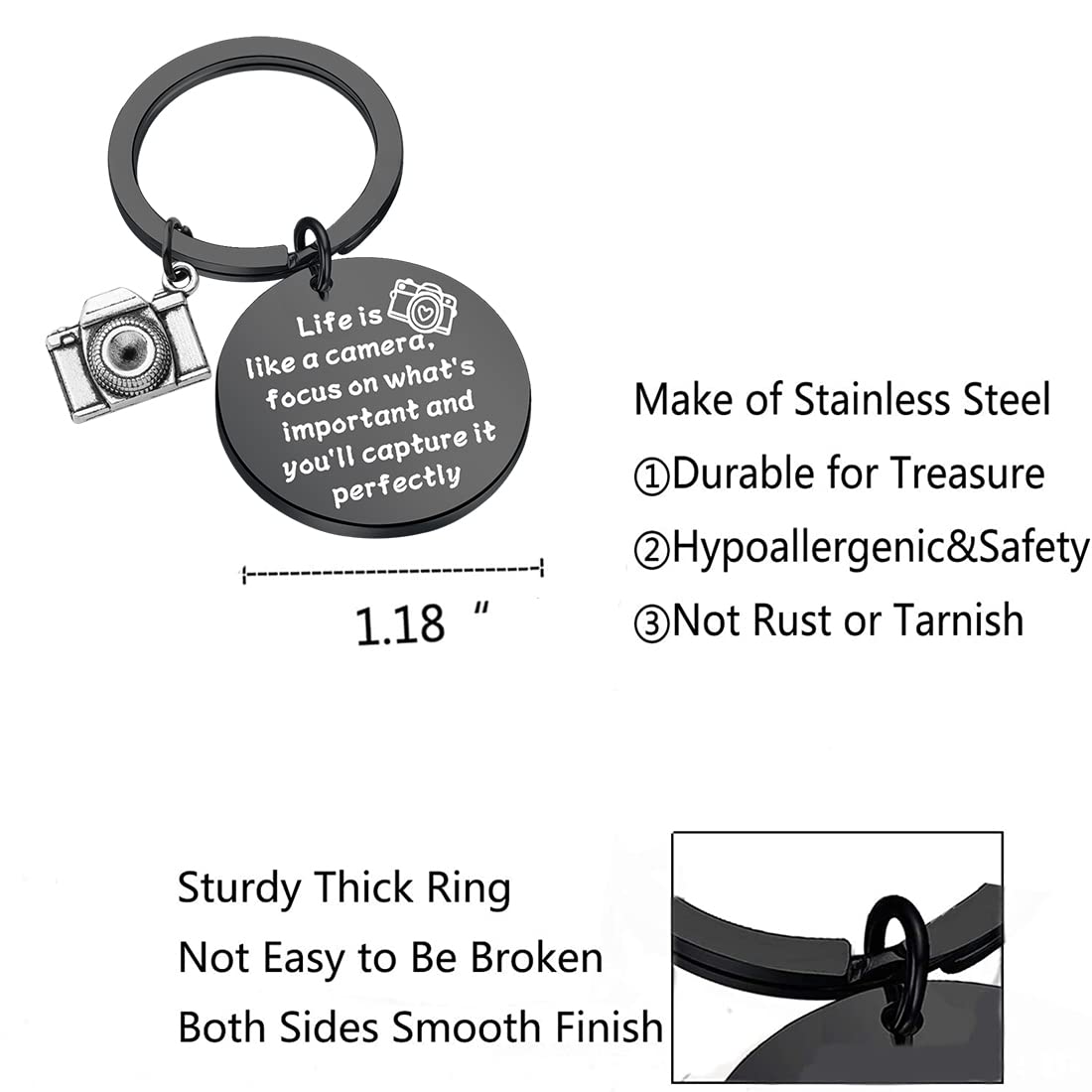 FUSTMW Photographer Gift Camera Charm Keychain Wedding Photographer Gift Camera Gifts (Black)