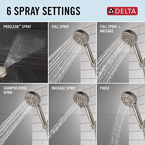 Delta Faucet ProClean Brushed Nickel Shower Head with Handheld, Showerhead with High Pressure Spray, Handheld Shower Head, 6 Spray Settings, SpotShield Brushed Nickel 75740SN