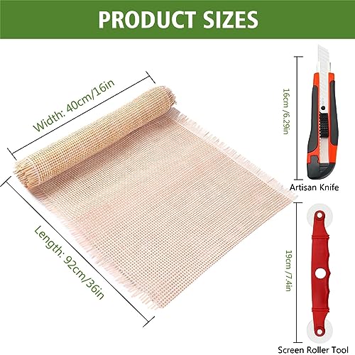 16" Square Shape Width Natural Cane Webbing, Rattan Webbing for Caning Projects, Woven Cane Roll for Furniture, Chair, Cabinet, Ceiling, Basket
