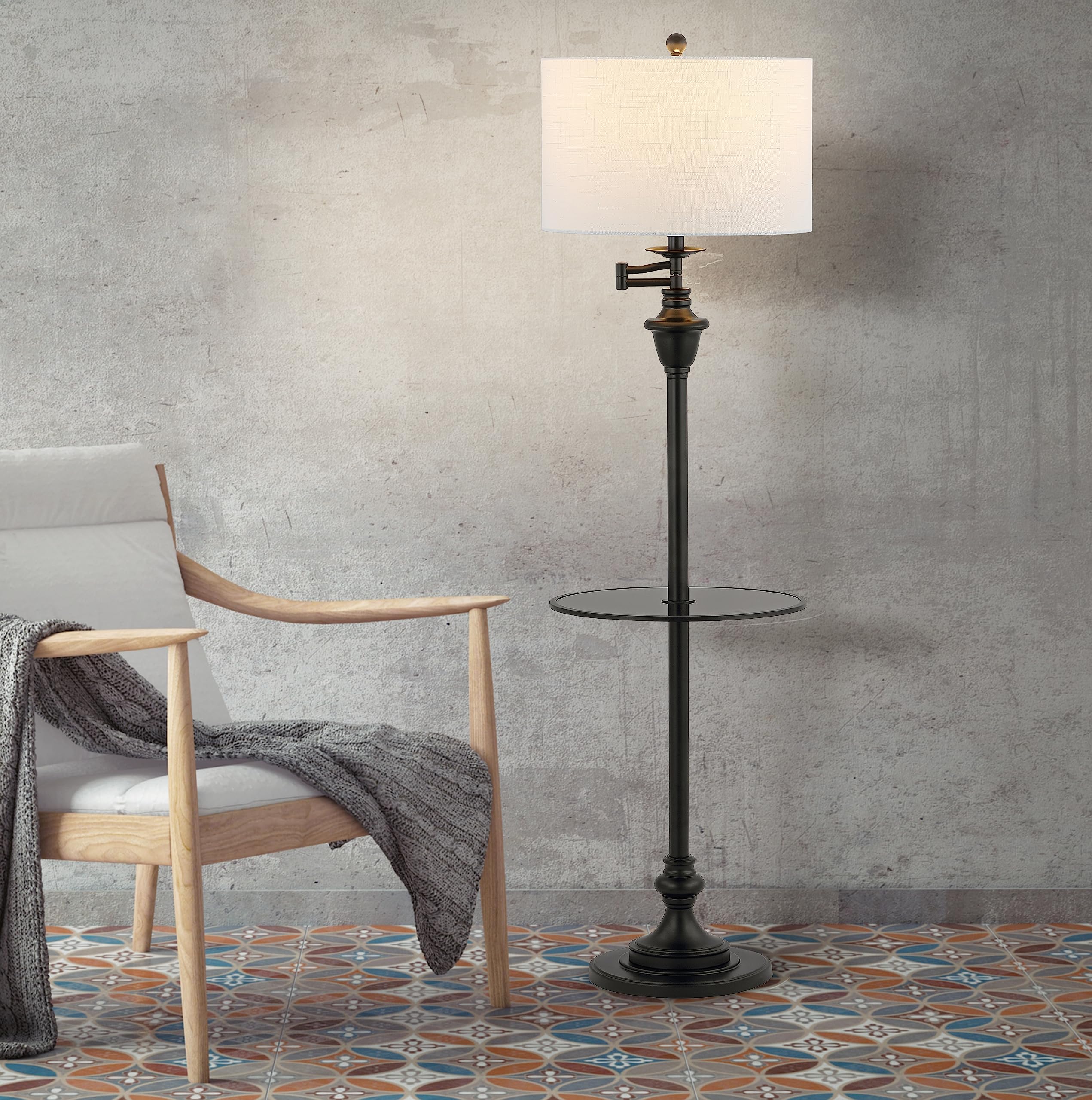 JONATHAN Y JYL3055A Cora 60" Metal/Glass LED Side Table and Floor Lamp Contemporary,Transitional for Bedrooms, Living Room, Office, Reading, Brass