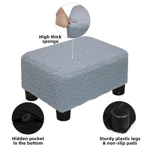 CAROLMADE Small Foot Stool Ottoman 15.4" Footstool with Legs Under Desk Footrest for Living Room Bedroom and Office, Soft Blue