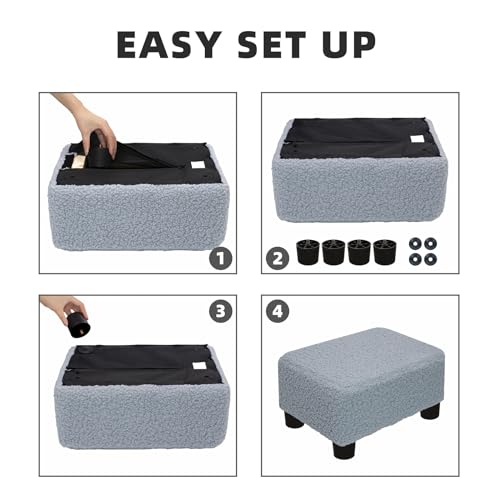 CAROLMADE Small Foot Stool Ottoman 15.4" Footstool with Legs Under Desk Footrest for Living Room Bedroom and Office, Soft Blue