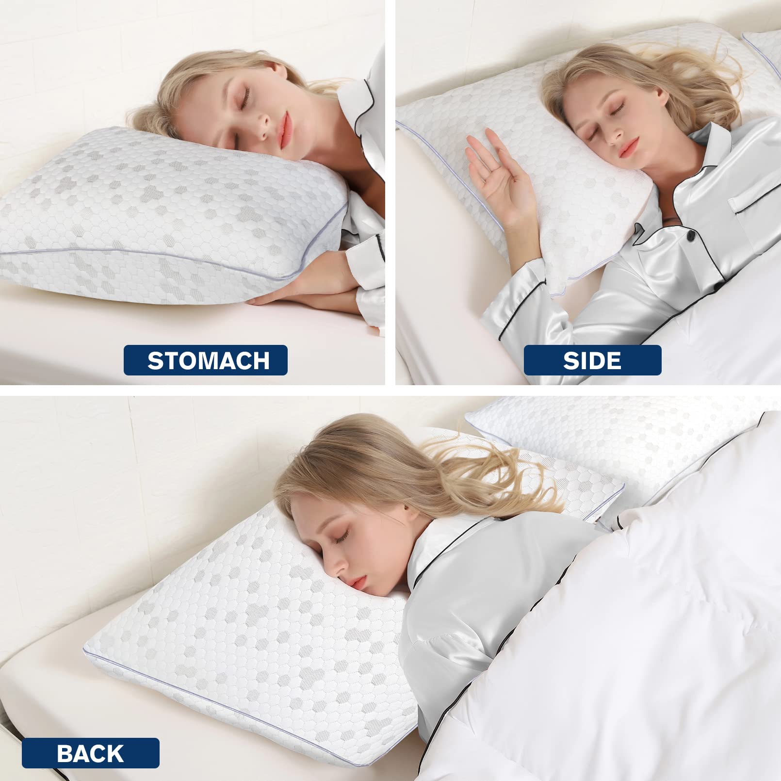 HIMOON Shredded Memory Foam Pillows, Medium Firm King Size Pillows 2 Pack,Couples Bed Pillows for Side Back Stomach Sleepers Set of 2