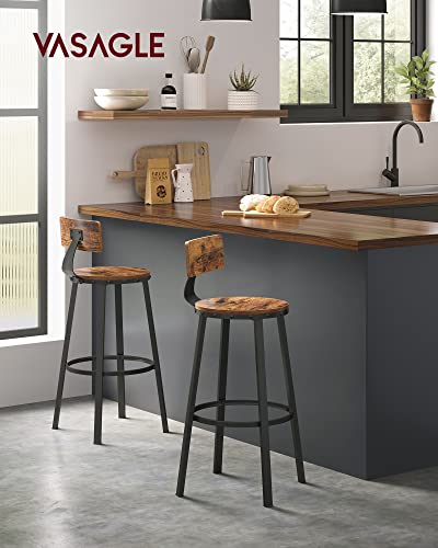 VASAGLE Bar Stools Set of 2, Tall Bar Stools, Bar Height Stools, 28.7 Inch High Barstools with Back, Industrial, Metal Frame, Easy Assembly, Rustic Brown and Black ULBC026B01V1