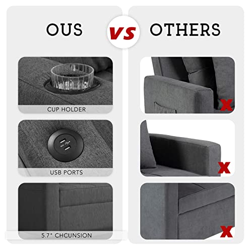 DURASPACE Futon Chair Bed Convertible Chair 3-in-1 Pull Out Sleeper Chair Beds with USB Ports, Armchair Bed Sleeper for Living Room (Dark Gray)