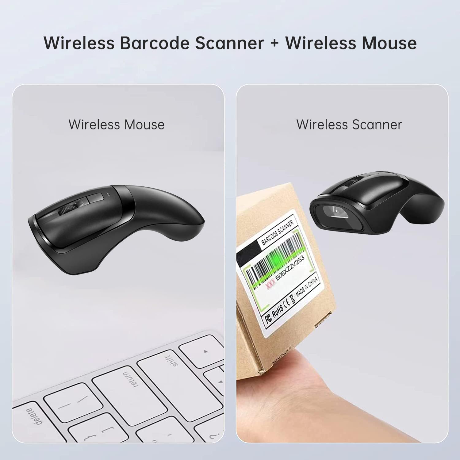 THARO New Wireless Mouse Barcode Scanner, 2-in-1 Design 2D Handheld Barcode Scanner with Wireless Mouse Functions for POS System,Store,Supermarket, Warehouse.(Black)