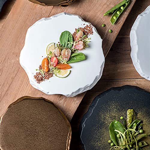 KOWMcp Dinner Plates Creative Stone Ceramic Plate Row Plate Dessert Plate Black and White Gold Special Shape Tableware Dinner Plate