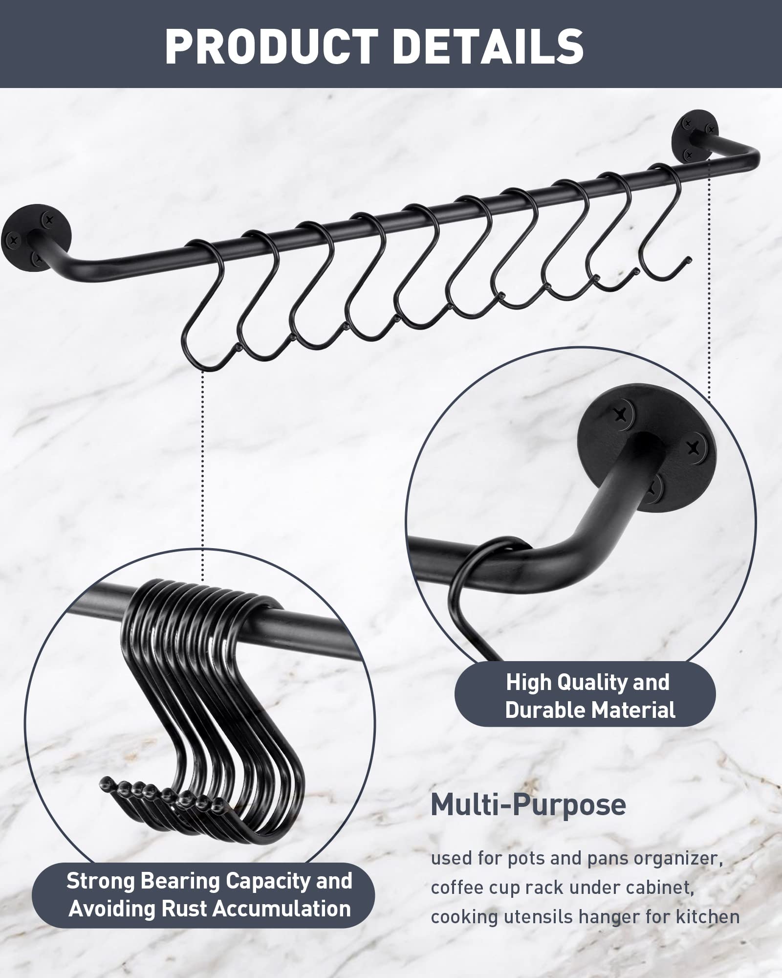 QYINXIU Coffee Mug Wall Rack，Coffee Cup Holder Wall Mounted，Mug Racks for Wall，Mug Wall Rack，Mug Holder Wall，Set of 2, Black (Black)