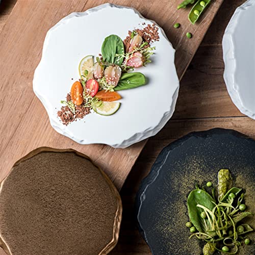 KOWMcp Dinner Plates Creative Stone Ceramic Plate Row Plate Dessert Plate Black and White Gold Special Shape Tableware Dinner Plate