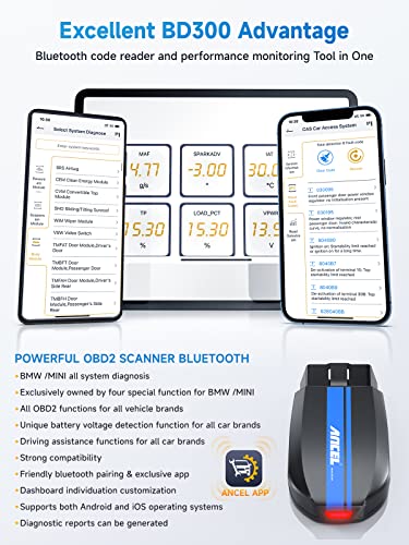 ANCEL BD300 OBD2 Scanner Bluetooth Fits for BMW Full System Code Reader Fits for BMW Diagnostic Tool with Battery Registration Tool Service EPB CBS ETC ABS Airbag & Powerful OBD2 Scanner for All Cars