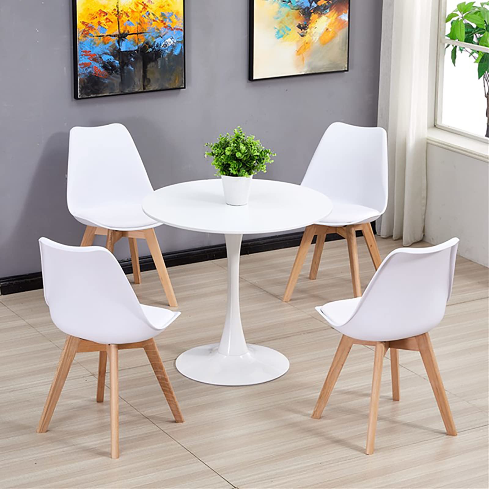 Forsho Tulip Table 32" Round Dining Table Set for 4, Mid Century Modern Circle Dining Table with Pedestal Base (White)