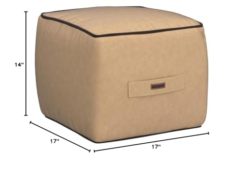 English Home Ottoman Pouffe, Comfortable Cube Foot Stool, Soft Velvet Bean Bag, Home Decor Footstool Extra Seating for Living Room, Bedroom, Casha, 17.7x17.7 inch (45x45 cm), Beige