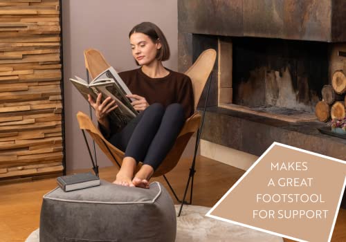 English Home Ottoman Pouffe, Comfortable Cube Foot Stool, Soft Velvet Bean Bag, Home Decor Footstool Extra Seating for Living Room, Bedroom, Casha, 17.7x17.7 inch (45x45 cm), Beige