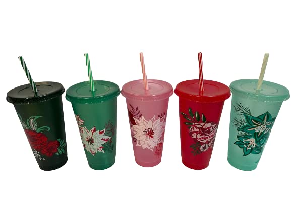 Starbucks Reusable Color Changing 5 Hot Cups - Limited Edition Holiday & Christmas Gift Hot Cups With Lids