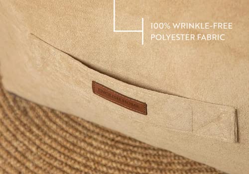 English Home Ottoman Pouffe, Comfortable Cube Foot Stool, Soft Velvet Bean Bag, Home Decor Footstool Extra Seating for Living Room, Bedroom, Casha, 17.7x17.7 inch (45x45 cm), Beige