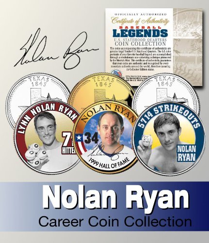 Baseball Legend NOLAN RYAN US Statehood Quarter Colorized 3-Coin SetLicensed