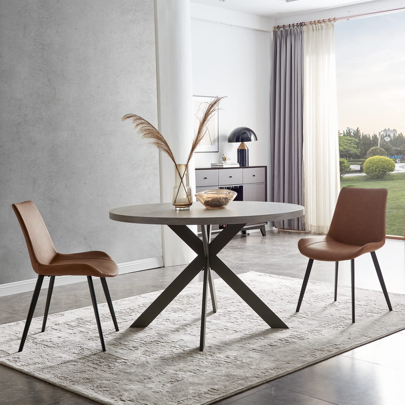 Zerifevni 47" Round Dining Table Set, Mid Century Modern Round Dining Table for 4-6 Person, Steel Legs, Leisure Coffee Table for Kitchen Dining Room, Save Space