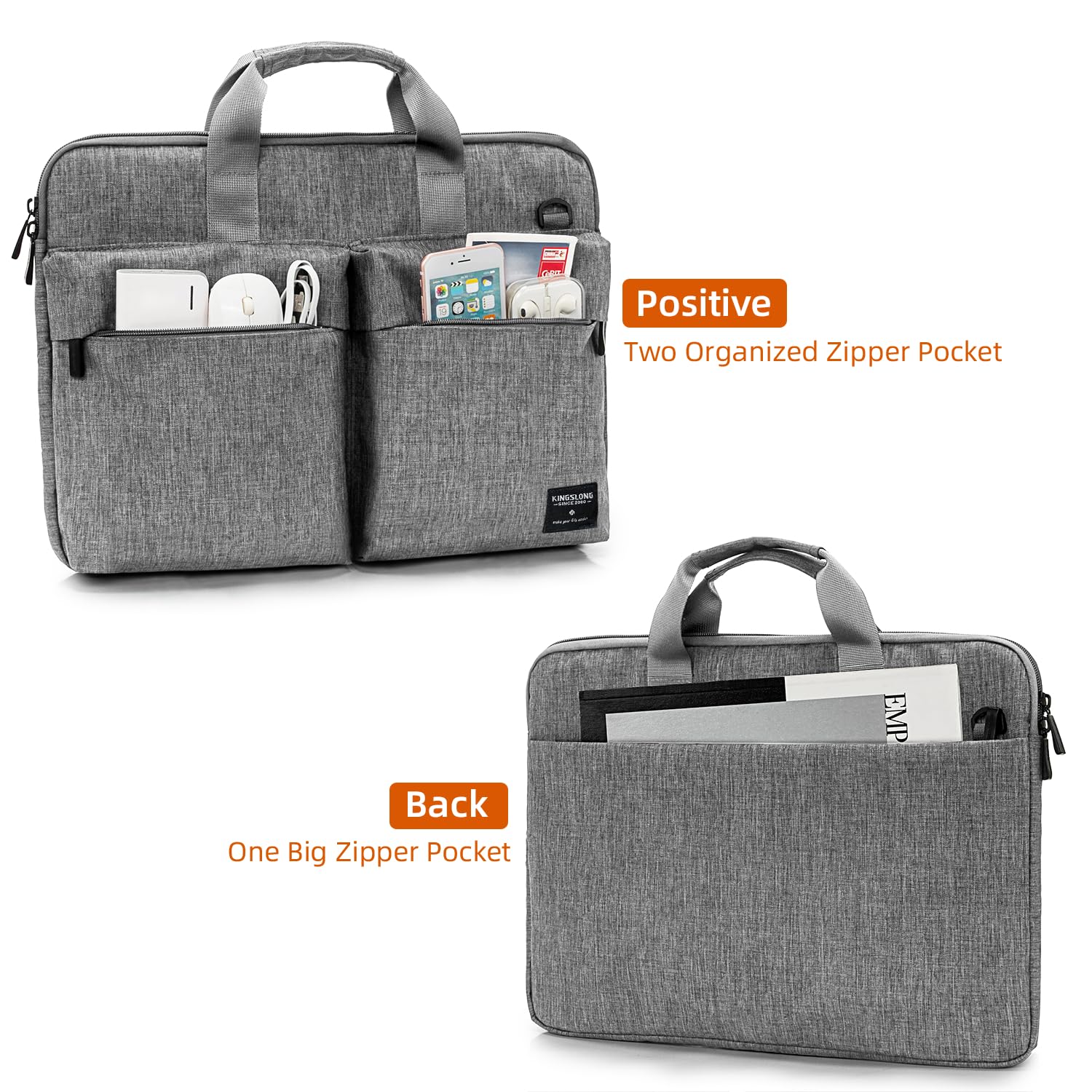 KINGSLONG 15.6 inch Laptop Shoulder Bag, Slim Shockproof Computer Sleeve Notebook Ultrabooks Carrying Case Handbag Cover Fit for Acer Asus Dell Lenovo HP Toshiba, Gray