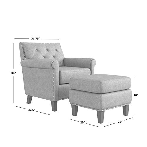 Domesis Button Tufted Rolled Arm Chair and Ottoman in Distressed Brown Faux Leather