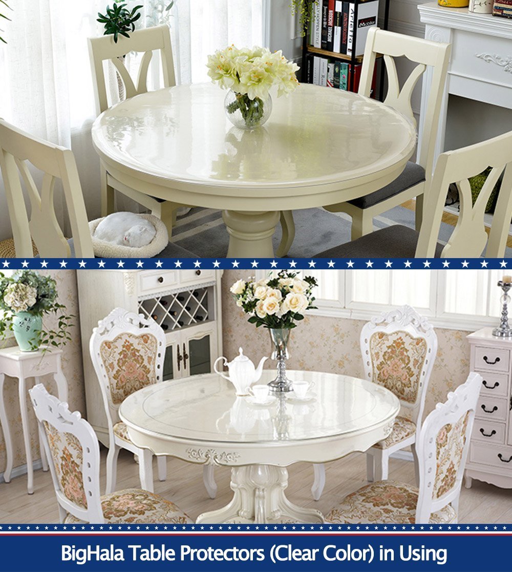 Clear Plastic Round Table Protector - 60" Wipeable PVC Tablecloth for Dining Table Top Cover
