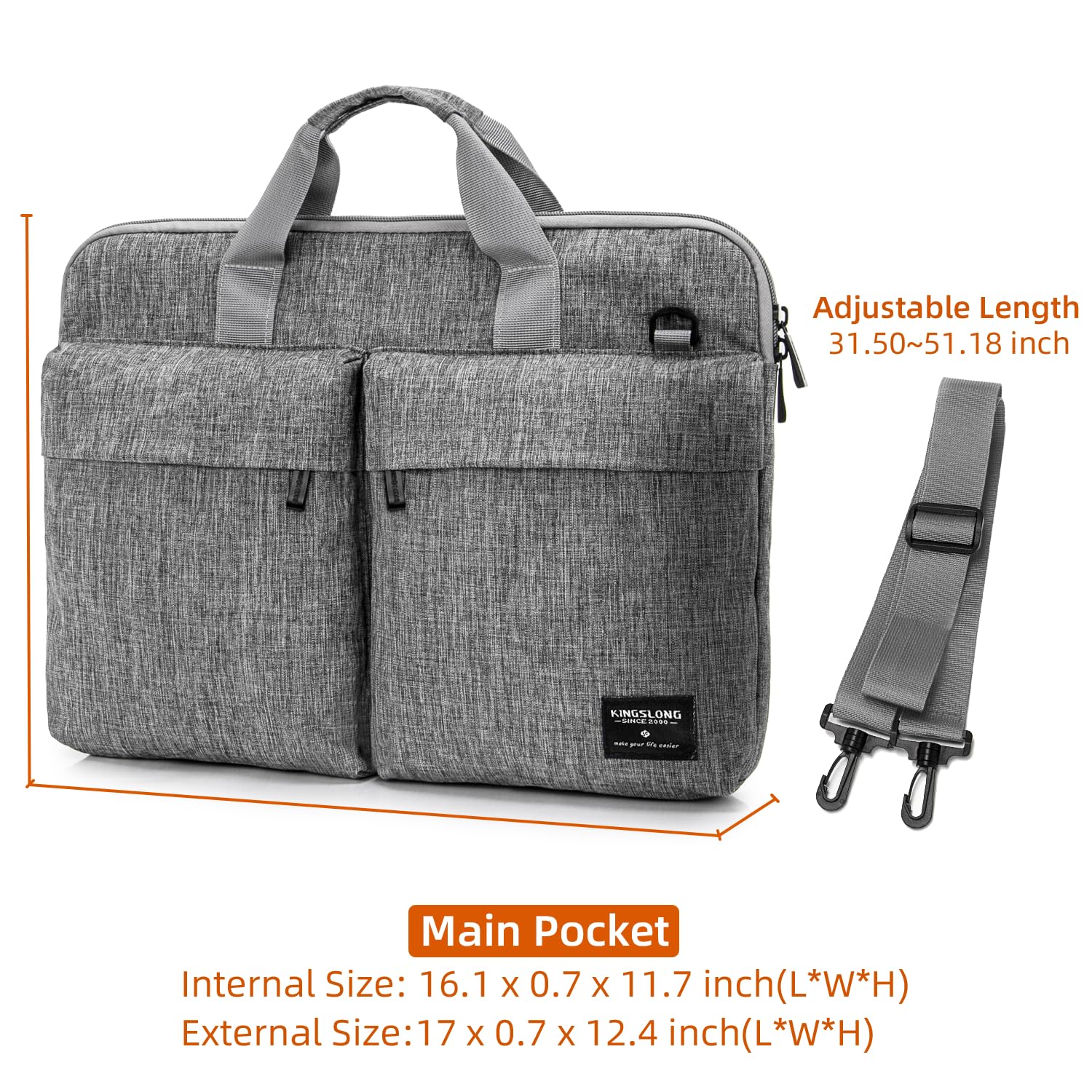 KINGSLONG 15.6 inch Laptop Shoulder Bag, Slim Shockproof Computer Sleeve Notebook Ultrabooks Carrying Case Handbag Cover Fit for Acer Asus Dell Lenovo HP Toshiba, Gray