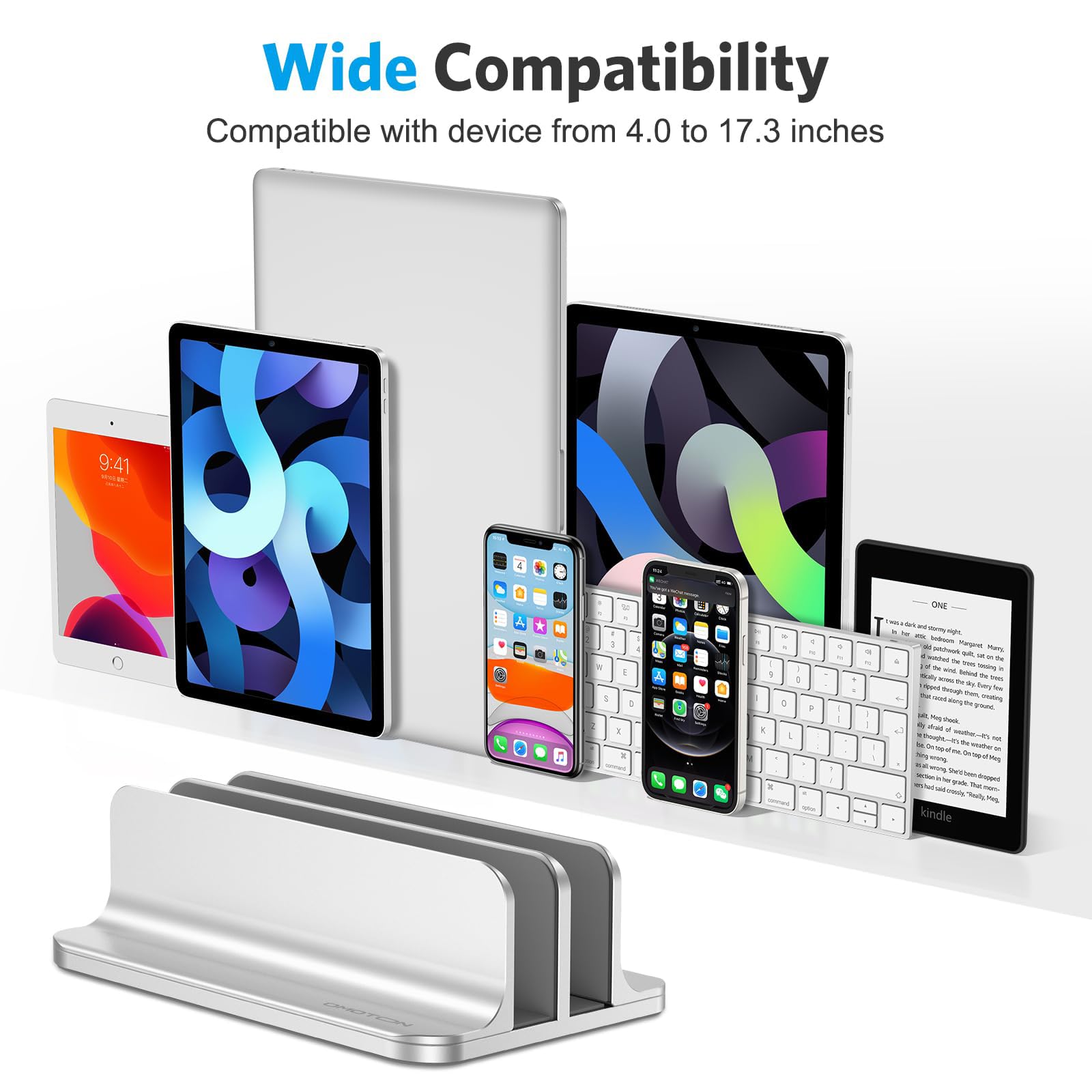 OMOTON [Updated Dock Version] Vertical Laptop Stand, Double Desktop Stand Holder with Adjustable Dock (Up to 17.3 inch), Fits All MacBook/Surface/Samsung/HP/Dell/Chrome Book (Silver)