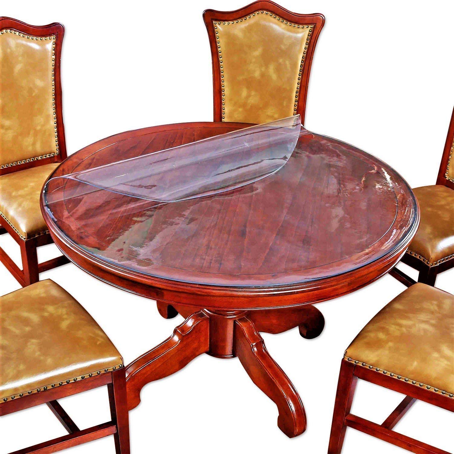 Clear Plastic Round Table Protector - 60" Wipeable PVC Tablecloth for Dining Table Top Cover