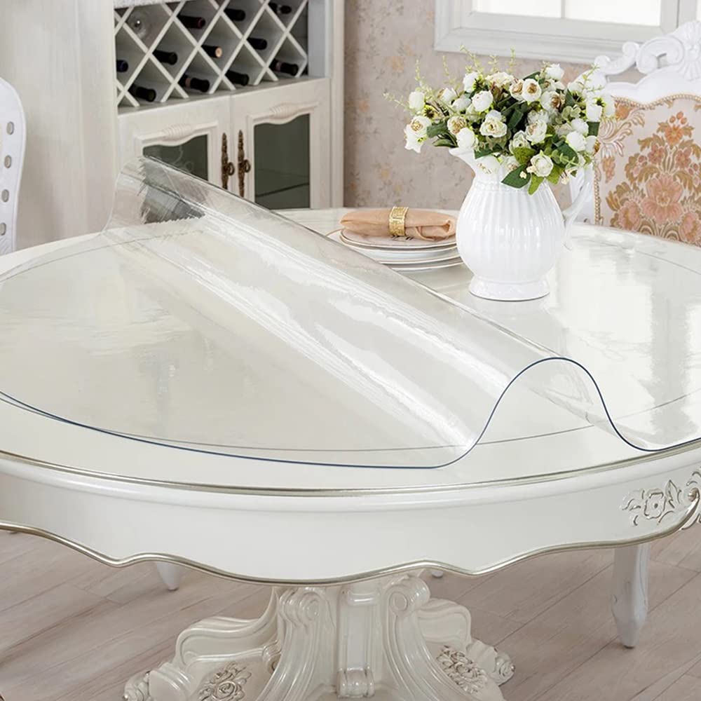 RostiKong 42 Inch Round Clear Plastic Dining Table Protector PVC Tablecloth Cover Vinyl Table Cloths Pad Waterproof Wipeable Furniture Desktop Tabletop Pad for Kitchen Room Coffee Desk Blotter Pad Mat