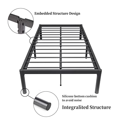 Noillats Metal Platform Twin Bed Frame, 14" Reinforced Platform Bed Frame, No Box Spring Needed, Metal Bed Frame with Storage