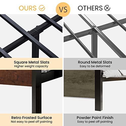SHA CERLIN 14 Inch Queen Size Metal Platform Bed Frame with Wooden Headboard and Footboard, Mattress Foundation, No Box Spring Needed, Large Under Bed Storage, Non-Slip Without Noise, Mahogany