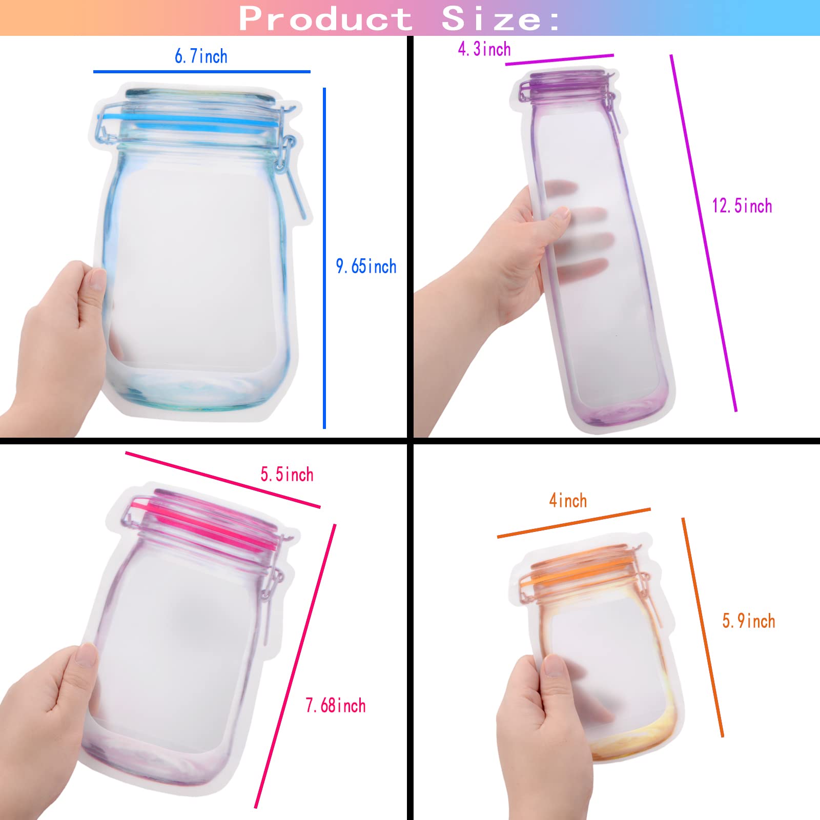 81 Pcs Reusable Mason Jar Bags Food Storage Plastic Bags Multi-Size Fresh Leak Proof Sandwich Snack Zipper Bags with Chalkboard Label Sticker Silicone Funnel for Kitchen Camping Travel Office
