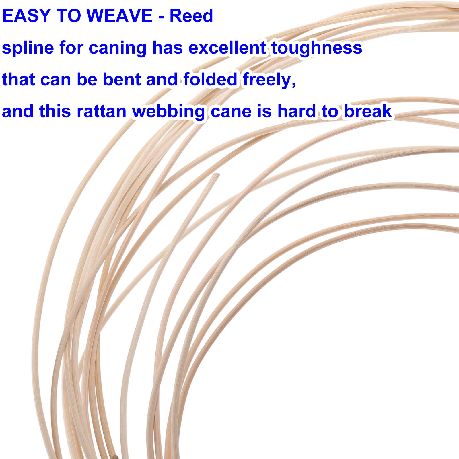 KOHAND 2 Pack 0.2 Inch 65 Feet Round Reed Spline,Chair Cane for DIY Craft Rattan Cane Webbing Basket Wicker Weaving