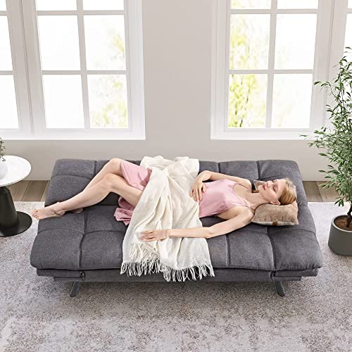 Opoiar Futon Sofa Bed,Small Splitback Linen Fabric Memory Foam Couch,Modern Convertible Love seat for Compact Living Spaces,Studio,Apartment,Dorm,Guest Room,Home Office 71β/Grey Sofa