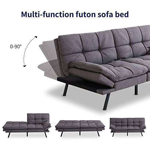 Opoiar Futon Sofa Bed,Small Splitback Linen Fabric Memory Foam Couch,Modern Convertible Love seat for Compact Living Spaces,Studio,Apartment,Dorm,Guest Room,Home Office 71β/Grey Sofa
