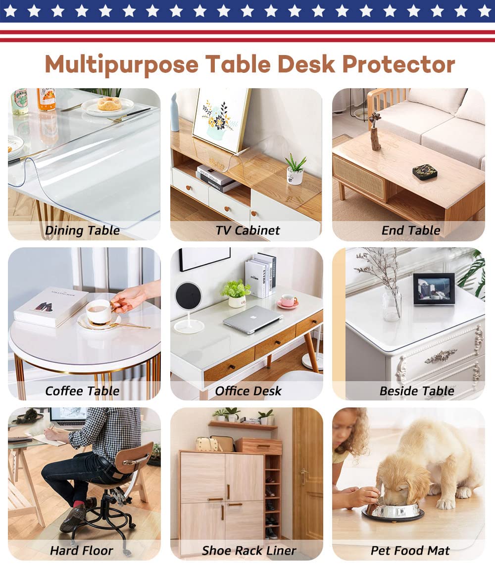 RostiKong 42 Inch Round Clear Plastic Dining Table Protector PVC Tablecloth Cover Vinyl Table Cloths Pad Waterproof Wipeable Furniture Desktop Tabletop Pad for Kitchen Room Coffee Desk Blotter Pad Mat