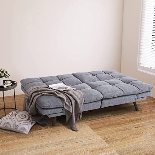 Opoiar Futon Sofa Bed,Small Splitback Linen Fabric Memory Foam Couch,Modern Convertible Love seat for Compact Living Spaces,Studio,Apartment,Dorm,Guest Room,Home Office 71β/Grey Sofa
