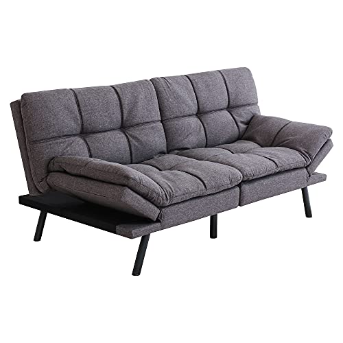 Opoiar Futon Sofa Bed,Small Splitback Linen Fabric Memory Foam Couch,Modern Convertible Love seat for Compact Living Spaces,Studio,Apartment,Dorm,Guest Room,Home Office 71β/Grey Sofa