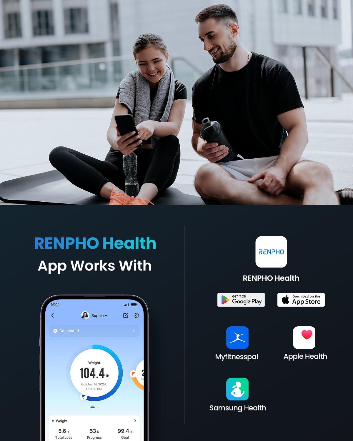 RENPHO Bluetooth Scale for Body Weight, Smart Weight Scale Digital Body Fat BMI Bathroom Scale, Elis 1 Body Composition Monitor with Health Analyzer, 396 lbs