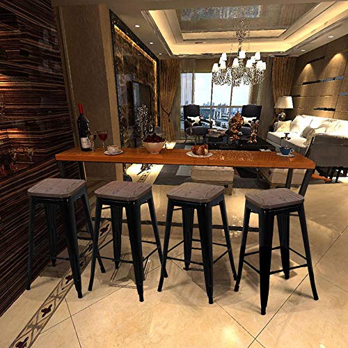 Yaheetech 26inch barstools Set of 4 Counter Height Metal Bar Stools, Indoor Outdoor Stackable Bartool Industrial with Wood Seat 331Lb, Black