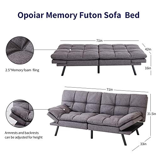Opoiar Futon Sofa Bed,Small Splitback Linen Fabric Memory Foam Couch,Modern Convertible Love seat for Compact Living Spaces,Studio,Apartment,Dorm,Guest Room,Home Office 71β/Grey Sofa