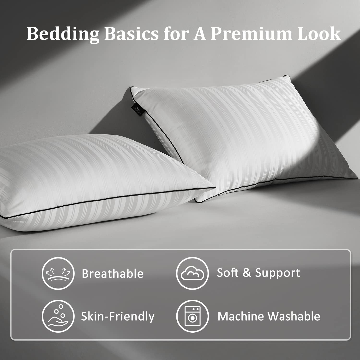 downluxe Goose Down Pillows - Hotel Collection Feather Pillows for Back, Stomach or Side Sleepers, Down Pillows King Size Set of 2 (20"x36")