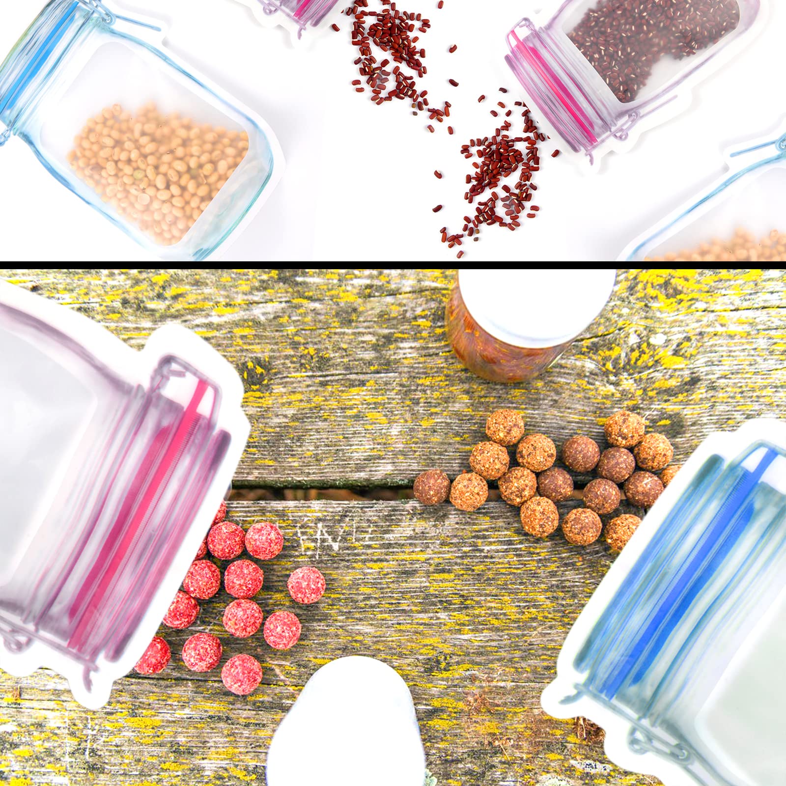 81 Pcs Reusable Mason Jar Bags Food Storage Plastic Bags Multi-Size Fresh Leak Proof Sandwich Snack Zipper Bags with Chalkboard Label Sticker Silicone Funnel for Kitchen Camping Travel Office