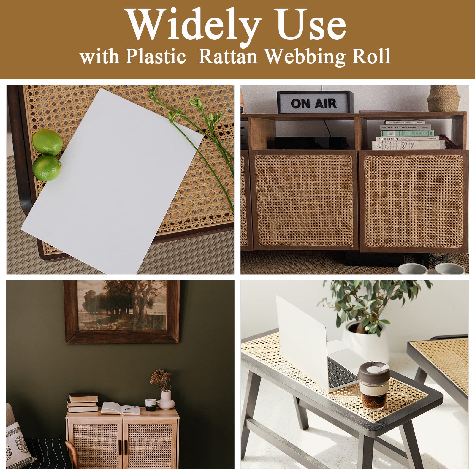 16" x5FT Plastic Rattan Cane Webbing, Woven Open Mesh Cane Net Roll for DIY Caning Furniture Decor Projects: Chair, Cabinet, Ceiling and Door(59x16 in)