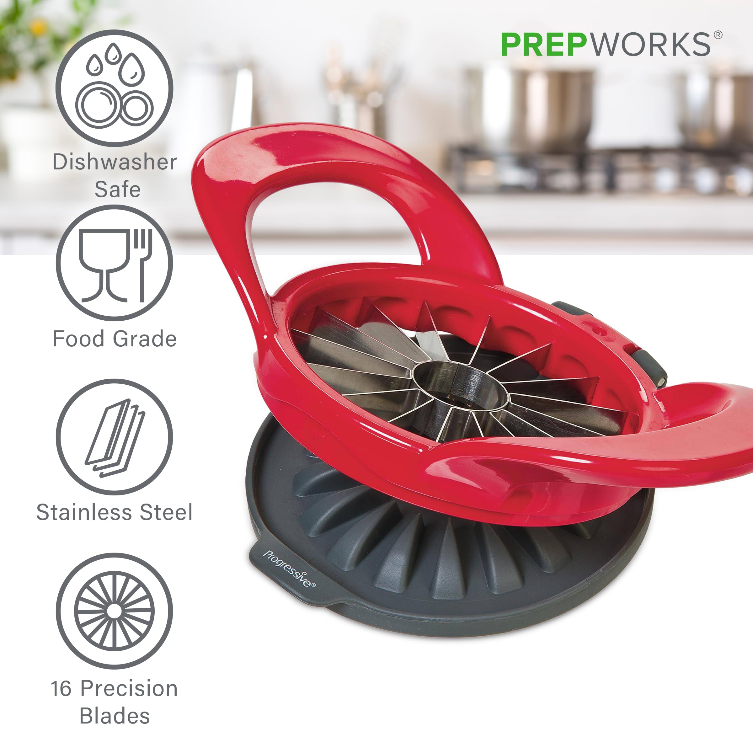 PrepWorks by Progressive Dishwasher Safe 16-Slice Thin Apple Slicer and Corer with Attached Safety Cover