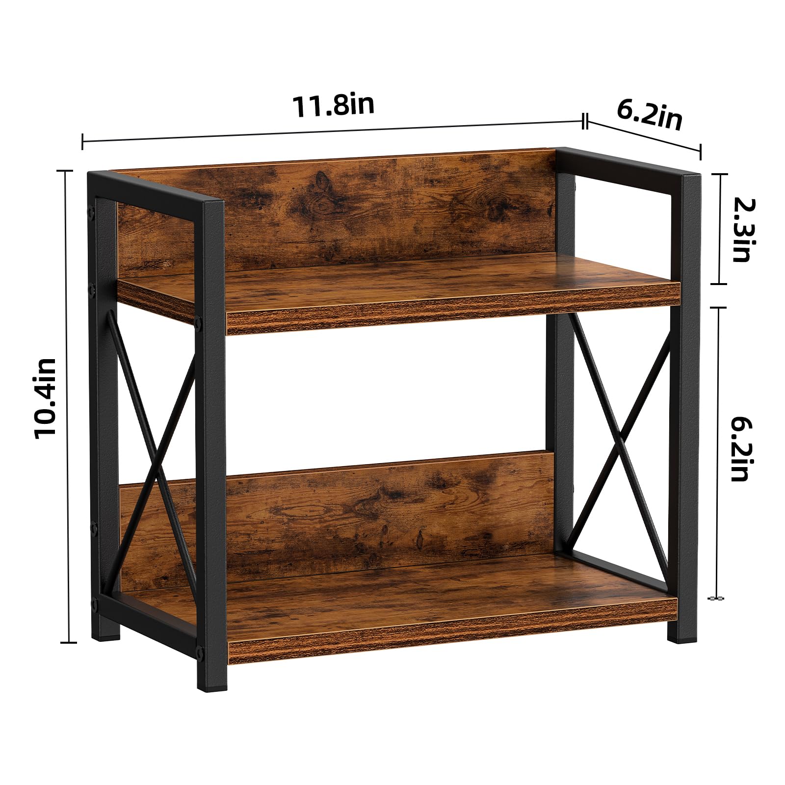 Giikin Countertop Shelf Organizer, 2 Tier Kitchen Spice Rack Organizer for Countertop, Wood Coffee Counter Shelf Organizer for Home (Rustic Brown)