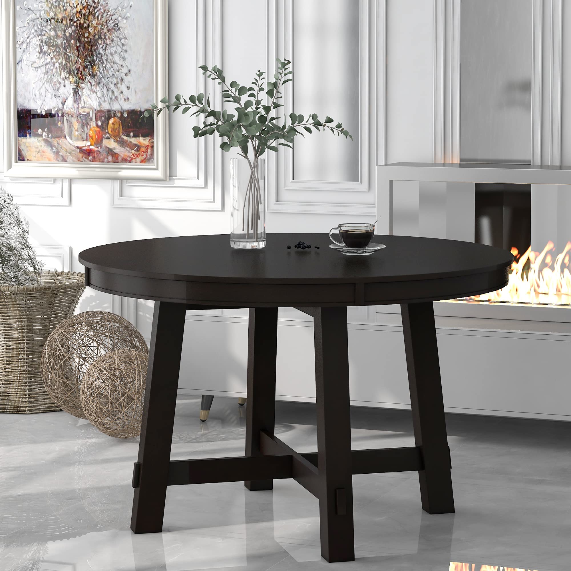 KoiHome, Farmhouse Extendable 16" Leaf Wood, Modern Round Family Dinner, Seats up to 6, Indoor/Outdoor Dining, Kitchen Table (Espresso), Natural