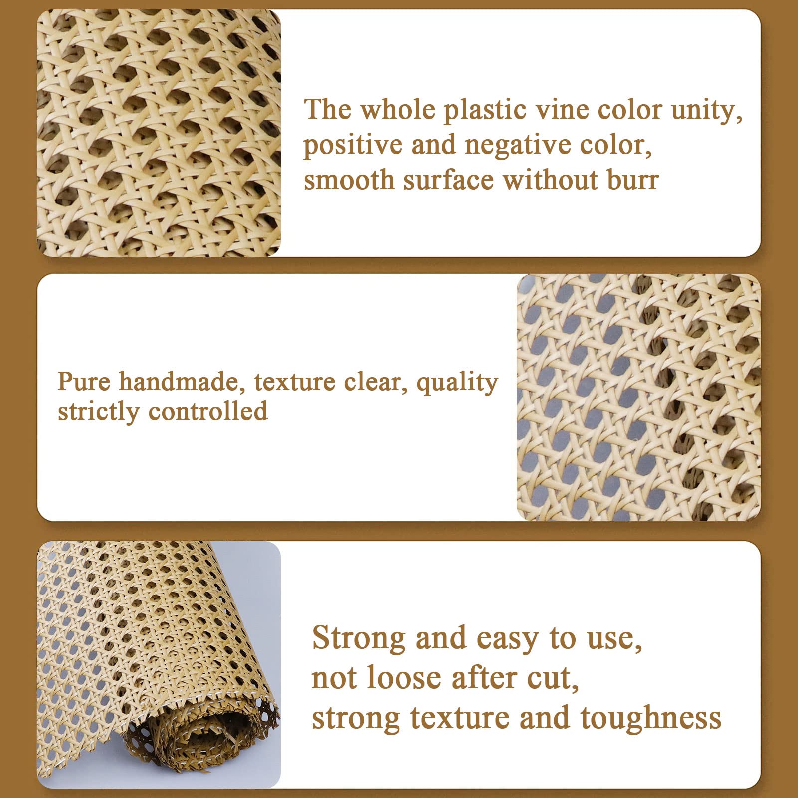 16" x5FT Plastic Rattan Cane Webbing, Woven Open Mesh Cane Net Roll for DIY Caning Furniture Decor Projects: Chair, Cabinet, Ceiling and Door(59x16 in)