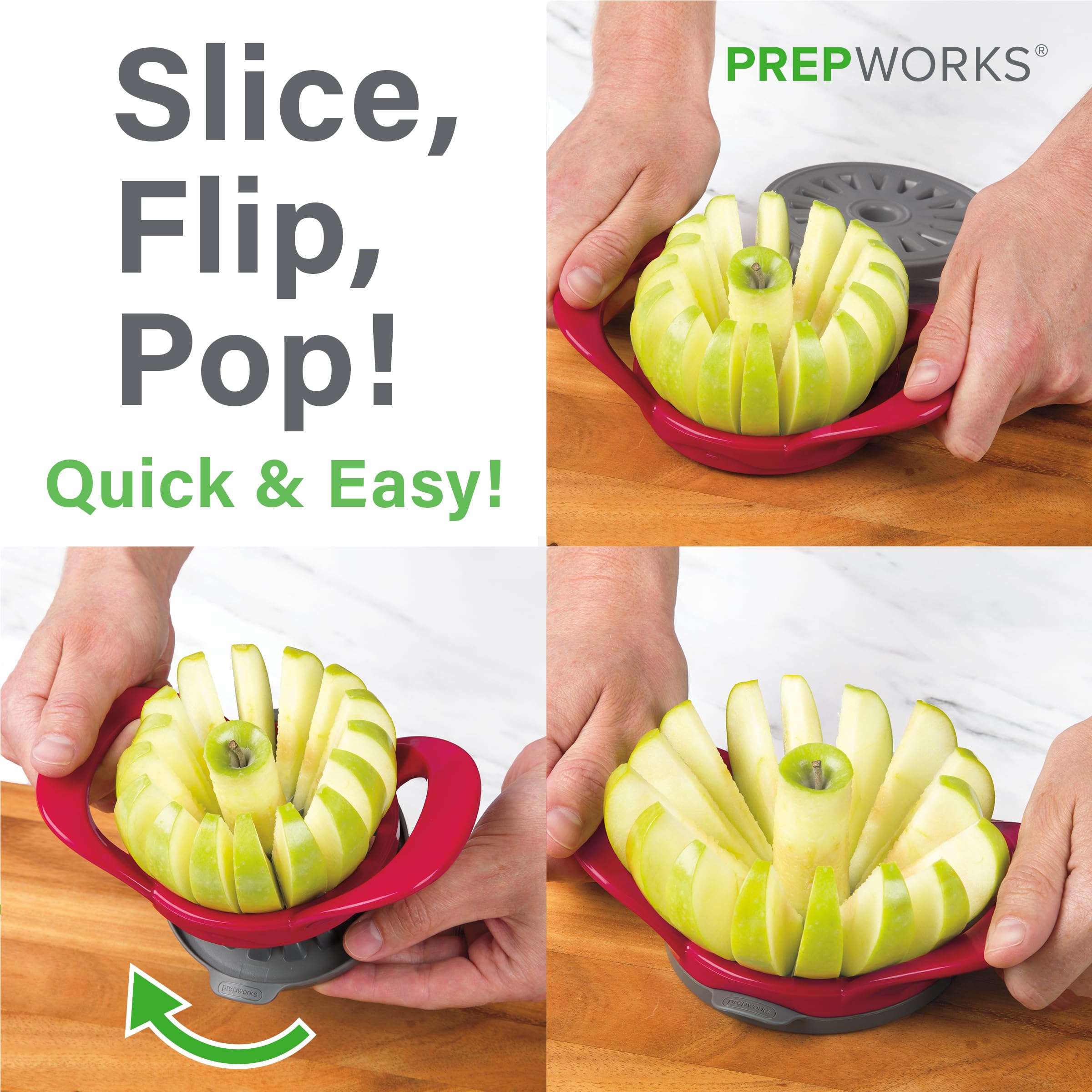 PrepWorks by Progressive Dishwasher Safe 16-Slice Thin Apple Slicer and Corer with Attached Safety Cover