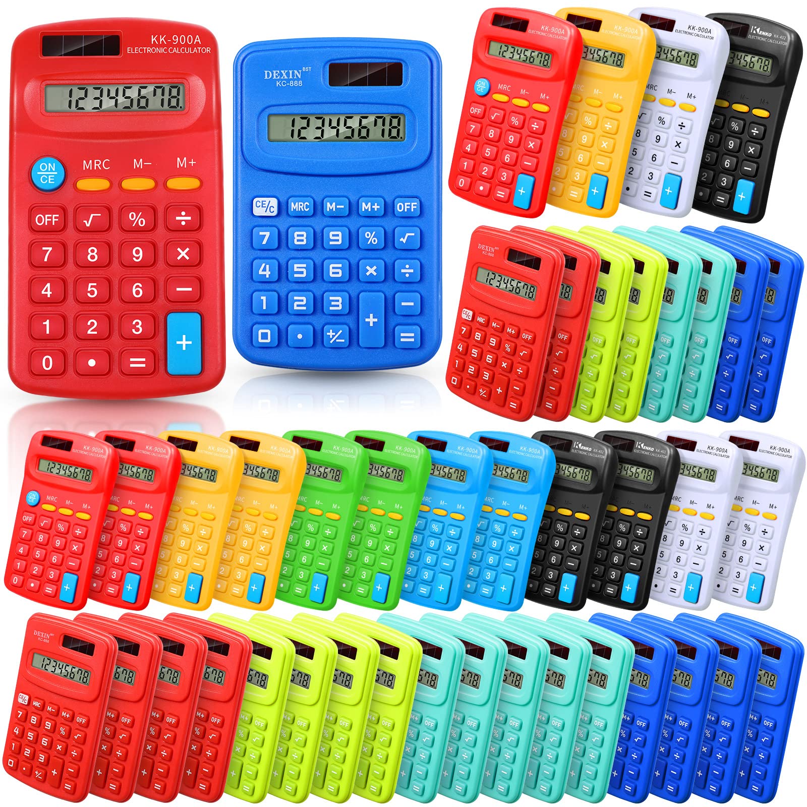 50 Pieces Pocket Calculator Bulk Basic Calculator Small 4 Function Calculator Battery Powered Handheld Kids Calculator Mini Calculators for Students Desktop Primary School Home Office, 2 Styles